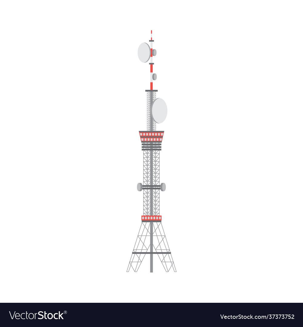 Telecommunication tower construction flat Vector Image