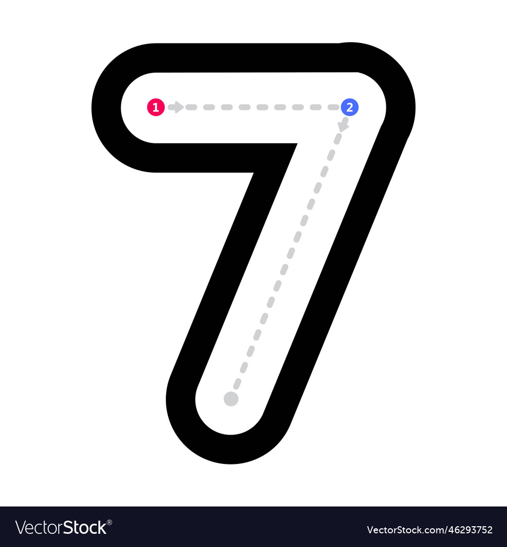 Tracing number 7 prewriting dotted line math Vector Image Tracing number 7 prewriting dotted line math Vector Image