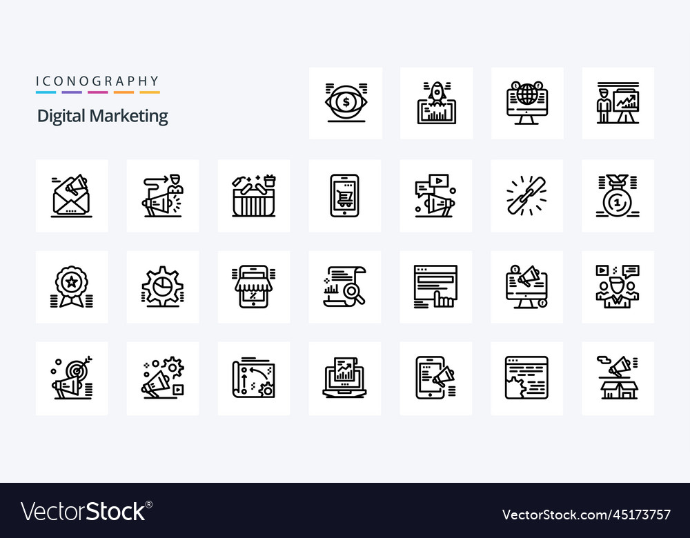 25 digital marketing line icon pack Royalty Free Vector