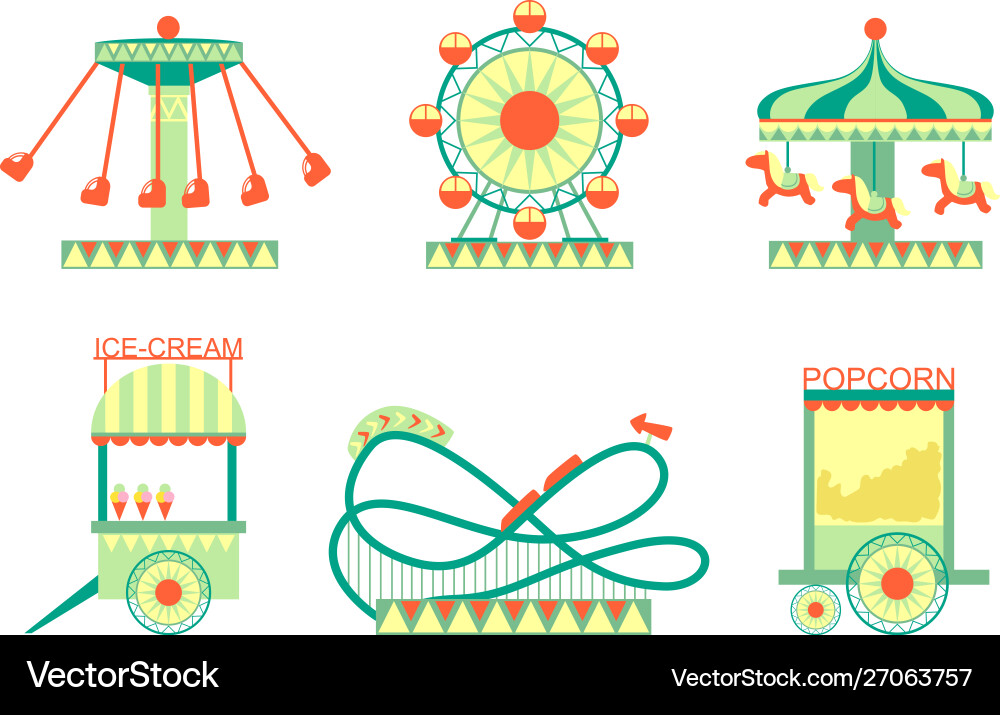 Amusement park attractions icons set roller Vector Image