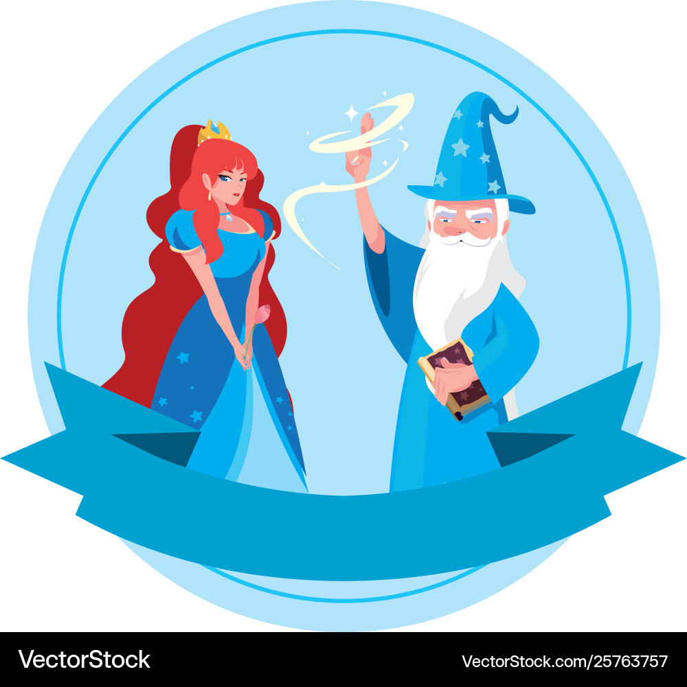 Beautiful princess with wizard tales characters Vector Image