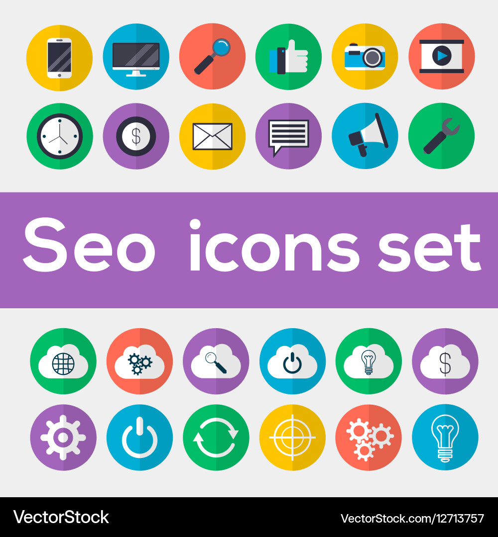 Colorful seo icons set Royalty Free Vector Image