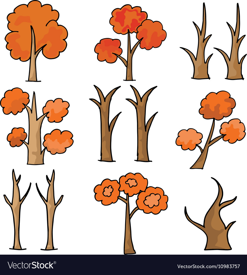 Doodle of tree set style Royalty Free Vector Image