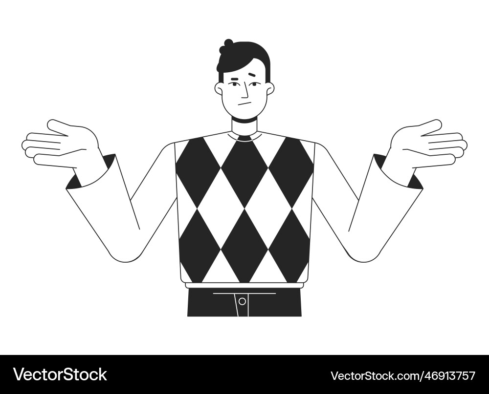 Frustrated man shrugging with hands up flat line Vector Image