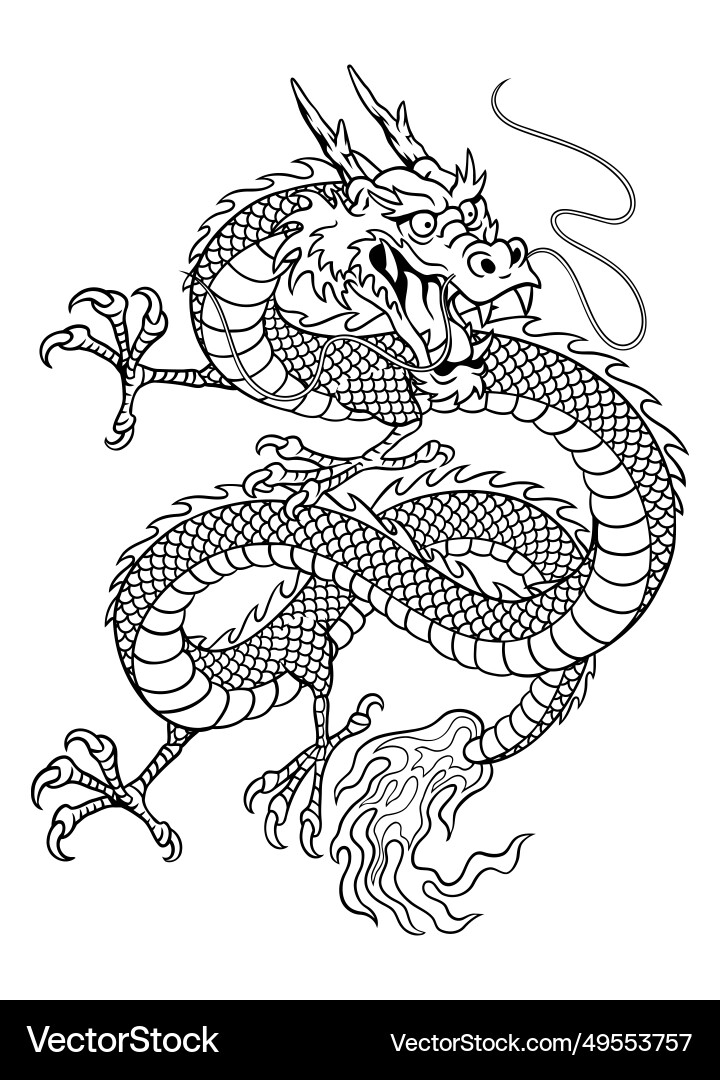 Hand Drawn Asian Dragon Tattoo Isolated Royalty Free Vector