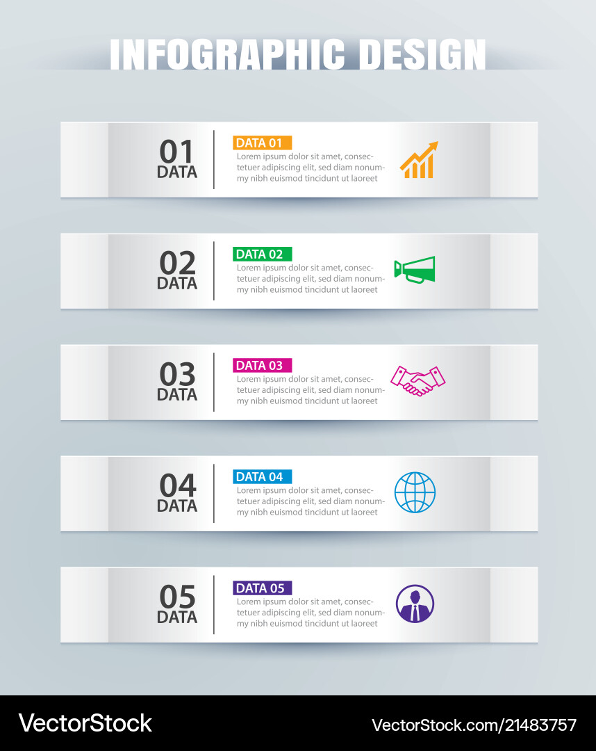 Infographics tab in horizontal paper index with 5 Vector Image
