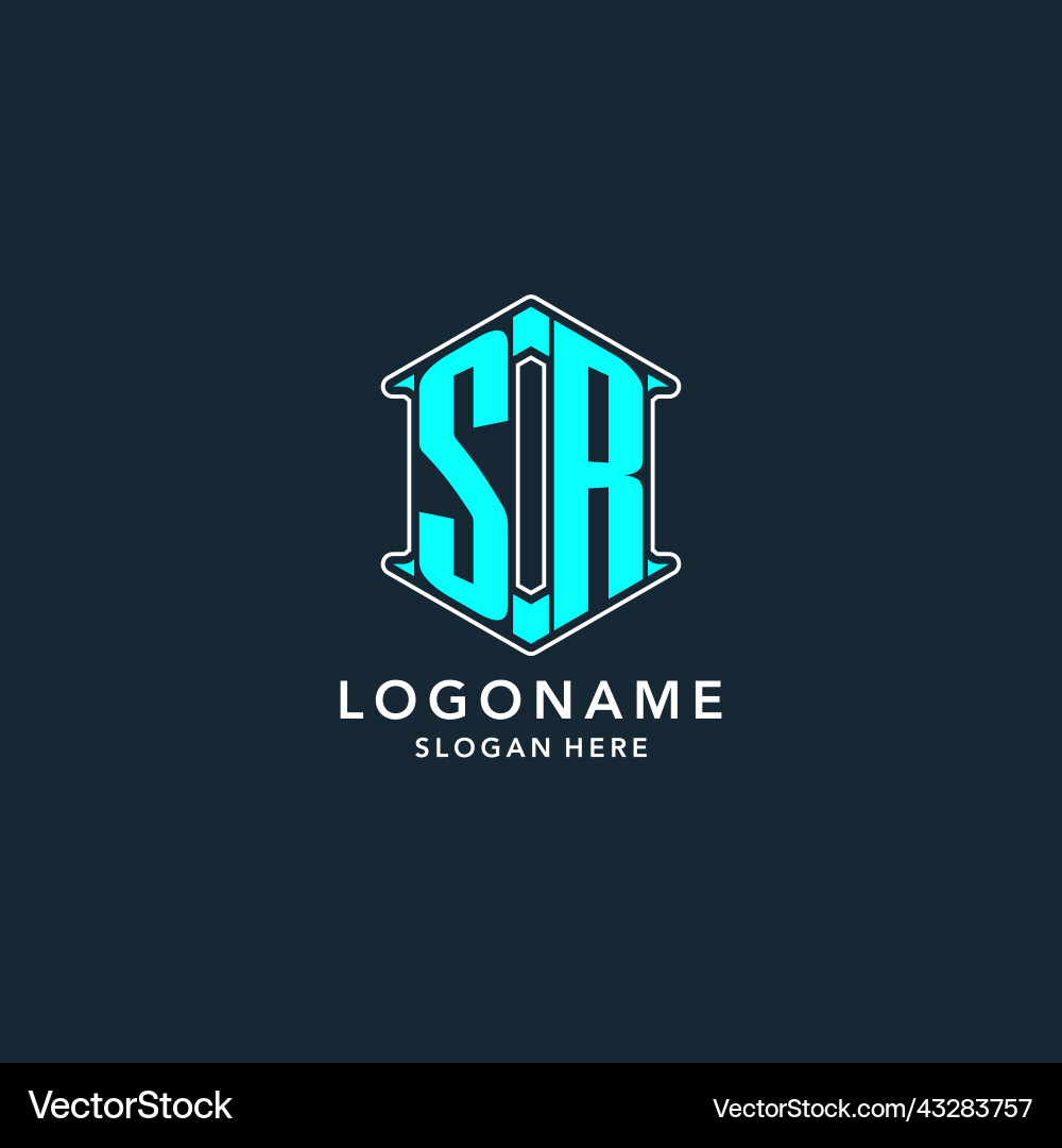 Letter sr logo with hexagon shape geometric style Vector Image