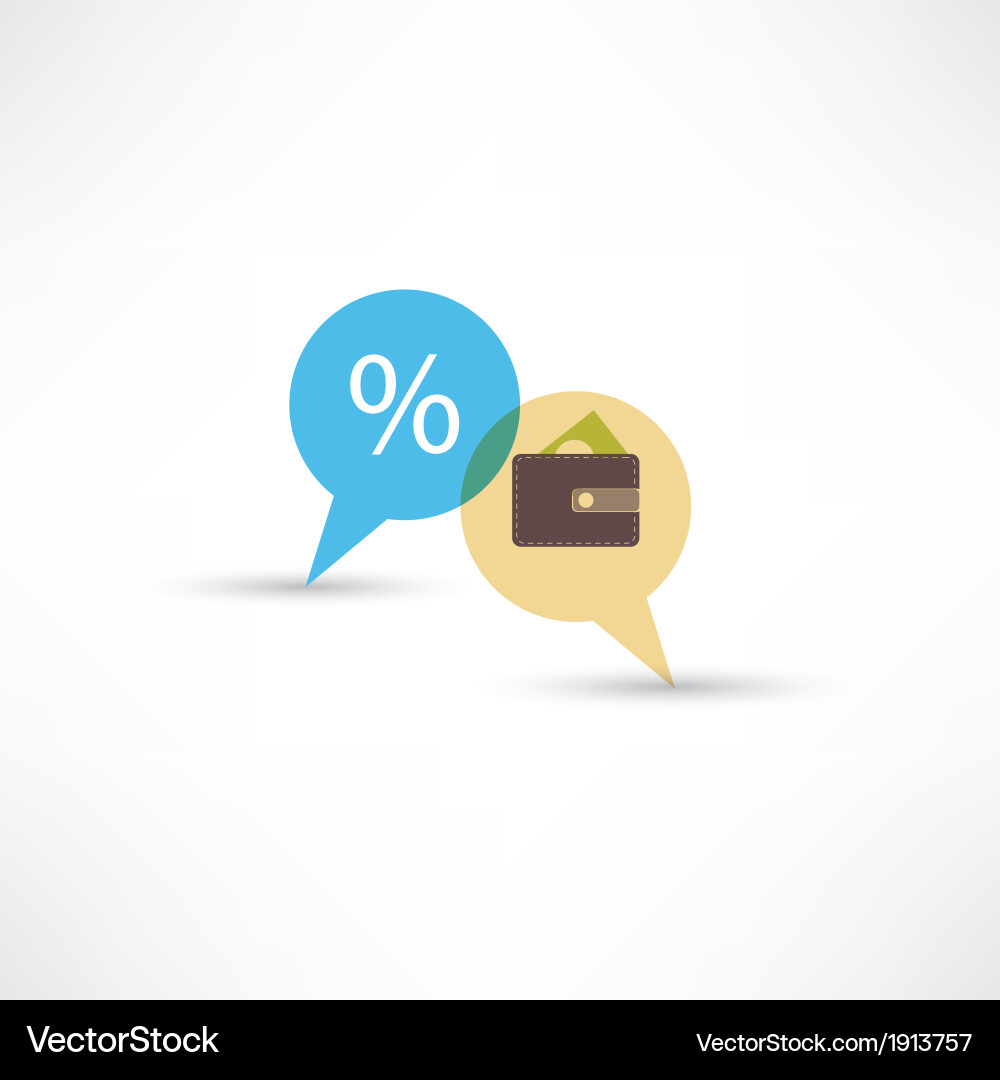 Purse and percent in bubble speech Royalty Free Vector Image