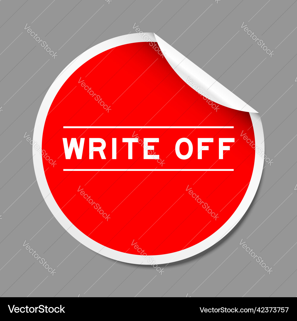 Red color peel sticker label with word write off Vector Image
