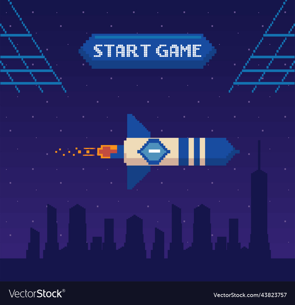 Rocket eight bits style Royalty Free Vector Image