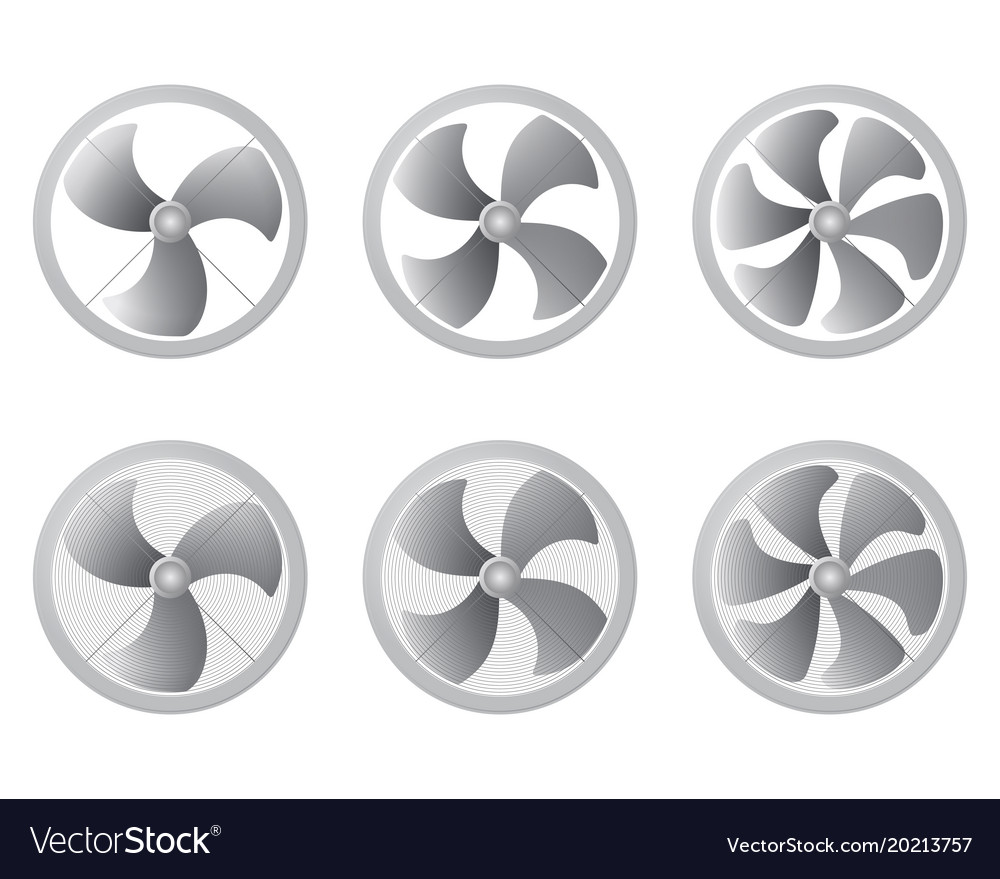 Set icons fan ventilation airflow Royalty Free Vector Image