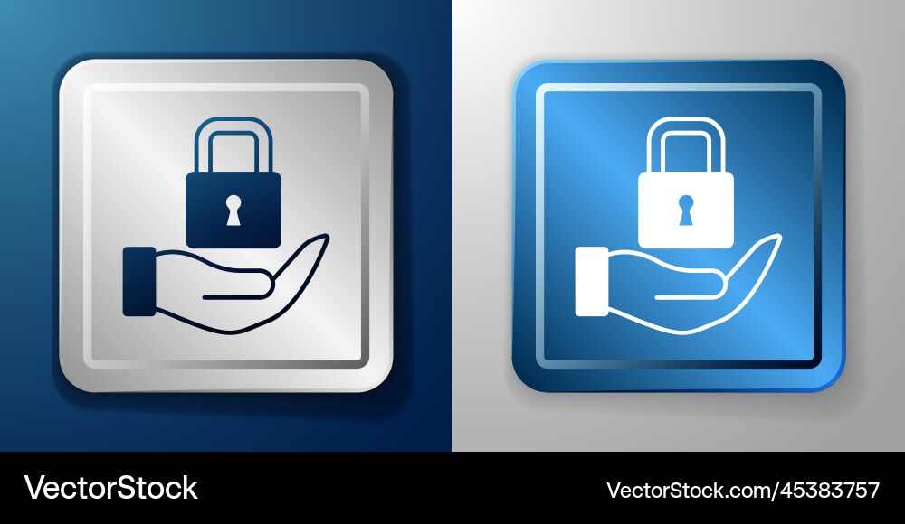 White lock icon isolated on blue and grey Vector Image