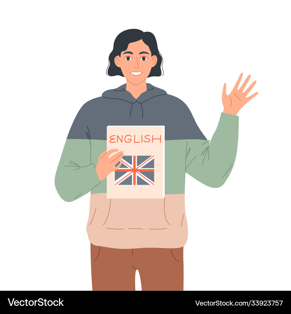 Young man waving his hand in welcome calling Vector Image