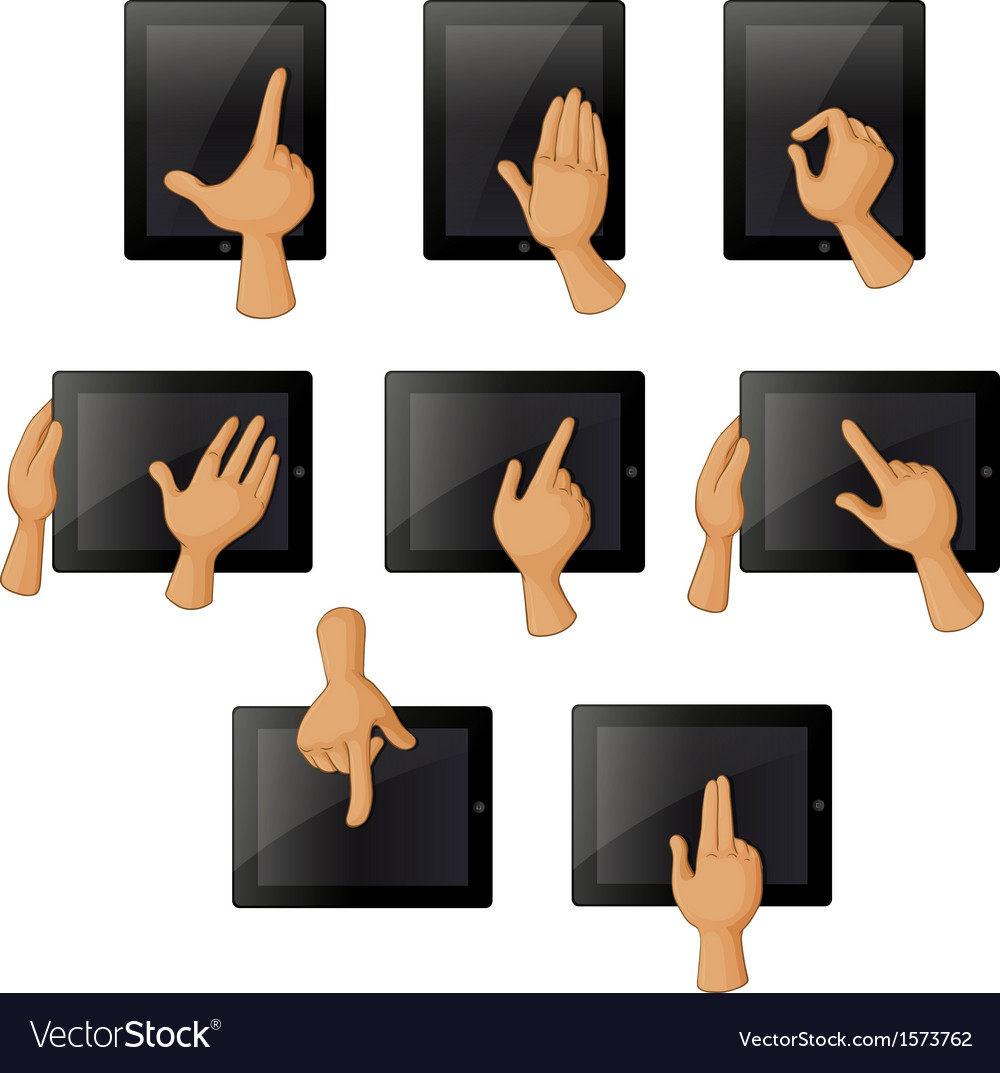 Different hand gestures when using a gadget Vector Image