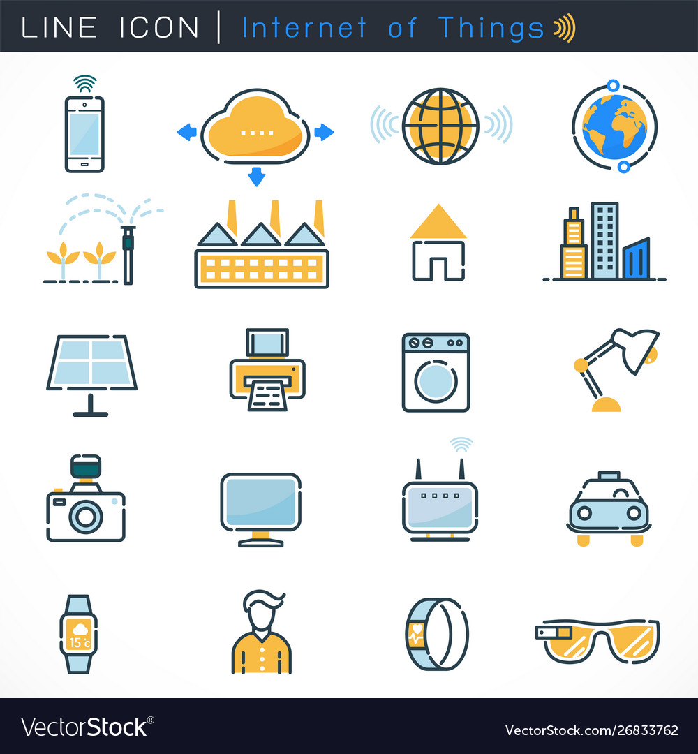 Internet things icons set with bold line Vector Image