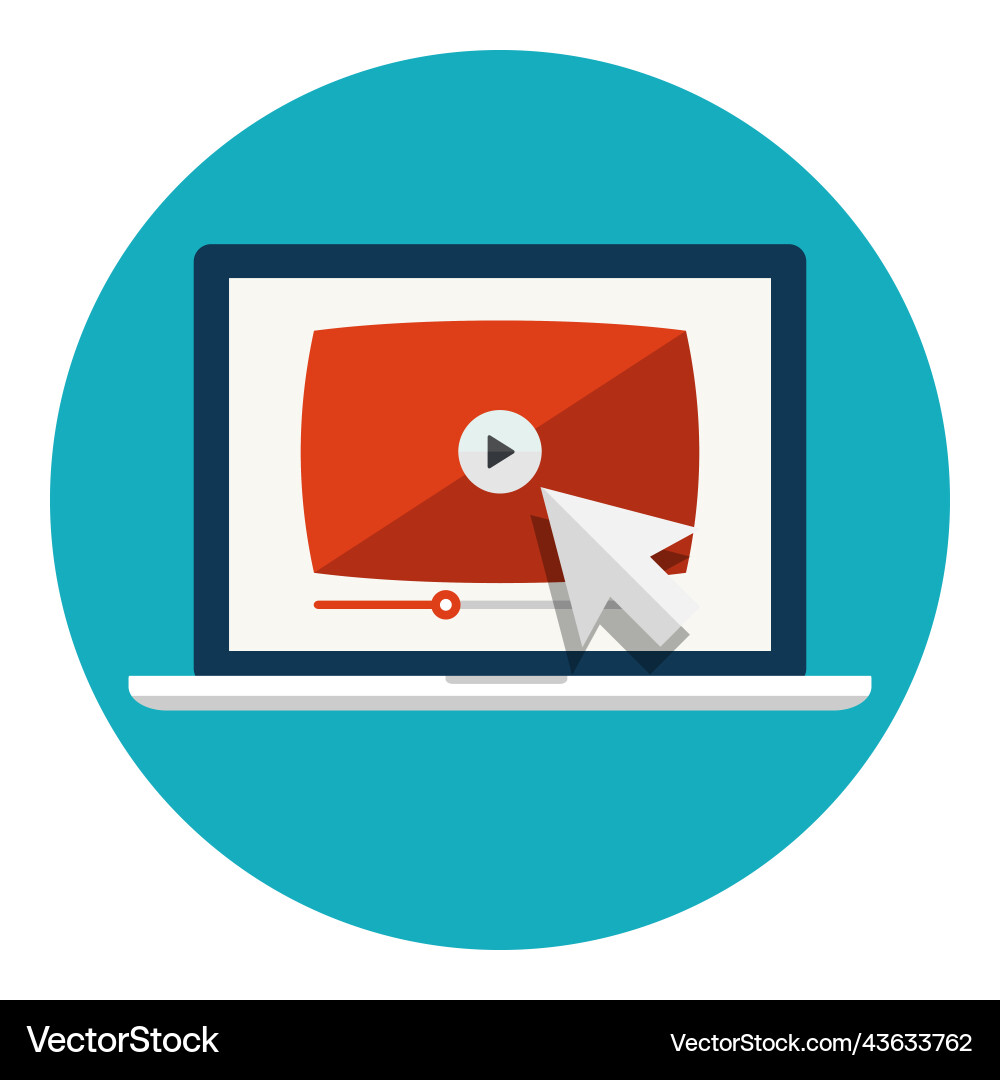 Laptop with video player on screen icon in circle Vector Image