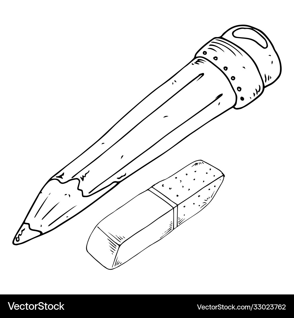Pencil with eraser and eraser hand Royalty Free Vector Image