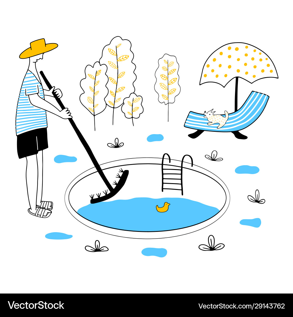Pool maintenance happy business people Royalty Free Vector