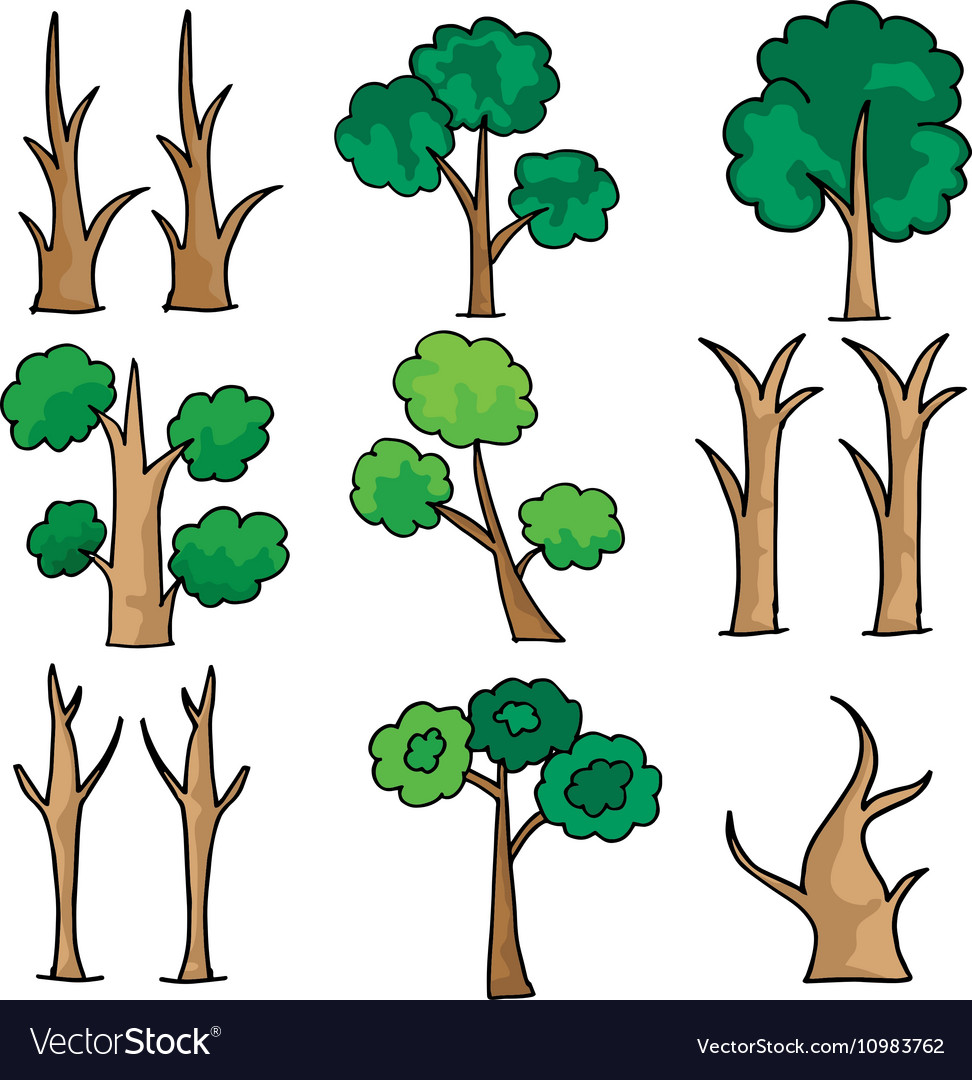 Set of tree collection doodles Royalty Free Vector Image