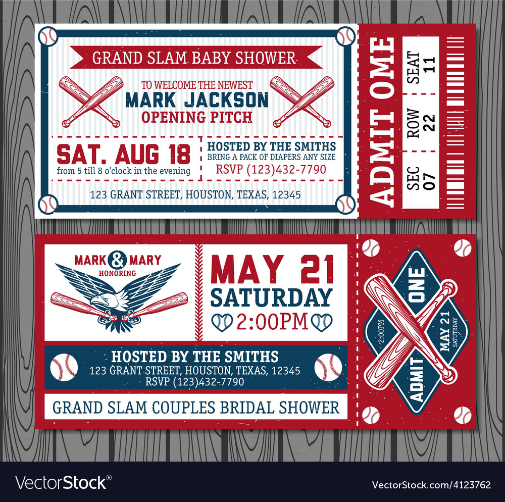 Set Vintage Baseball Tickets Royalty Free Vector Image