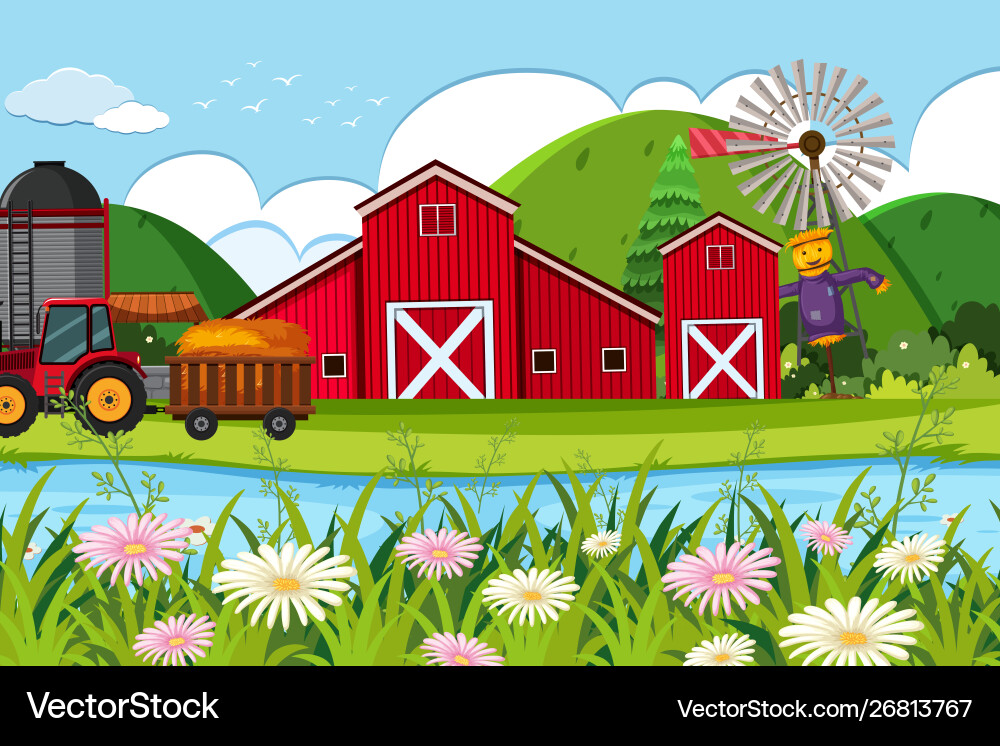 An outdoor scene with farm Royalty Free Vector Image