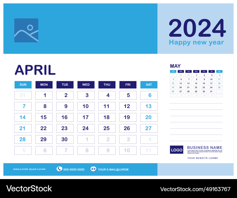 April 2024 year calendar planner and set Vector Image