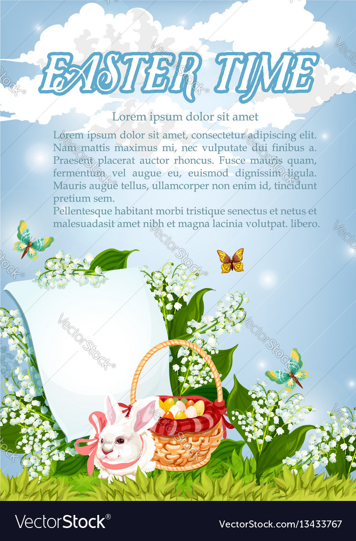 Easter paschal bunny and eggs basket poster Vector Image