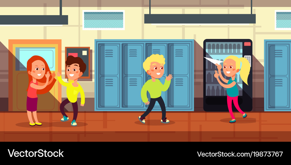 Schoolchildren in school corridor at classroom Vector Image