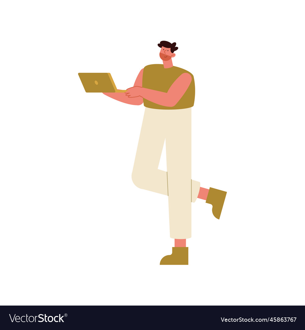 Young man using laptop Royalty Free Vector Image