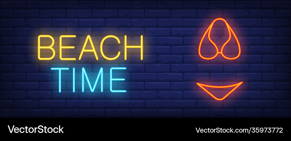 Beach time in neon style Royalty Free Vector Image