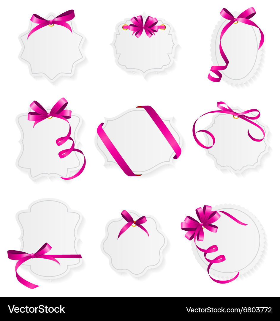 Card with pink ribbon and bow set Royalty Free Vector Image