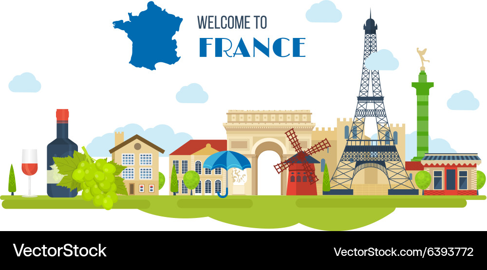 French Landmarks Eiffel tower Notre Dame in Vector Image