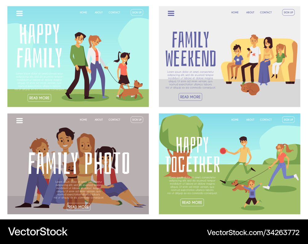 Happy family banner set Royalty Free Vector Image
