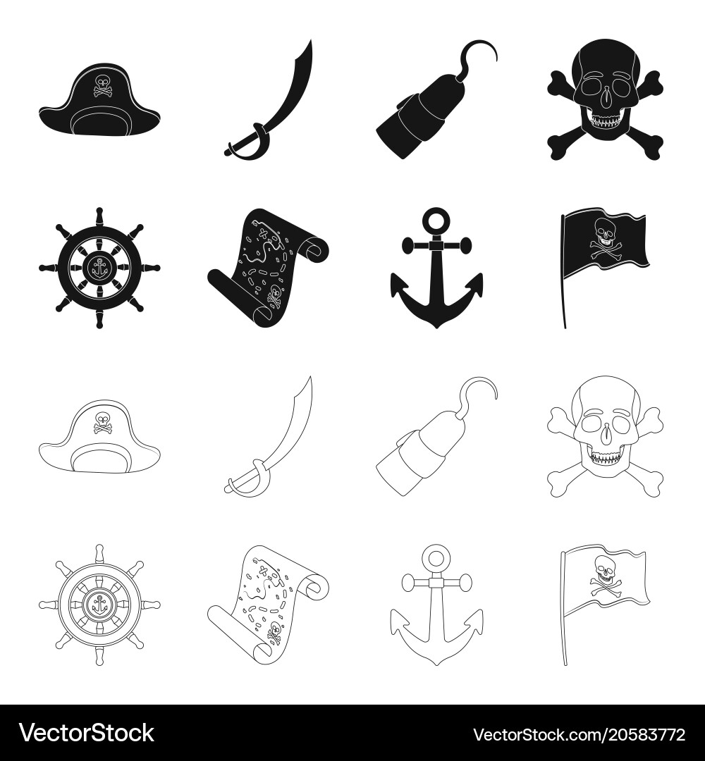 Pirate bandit rudder flag pirates set Royalty Free Vector