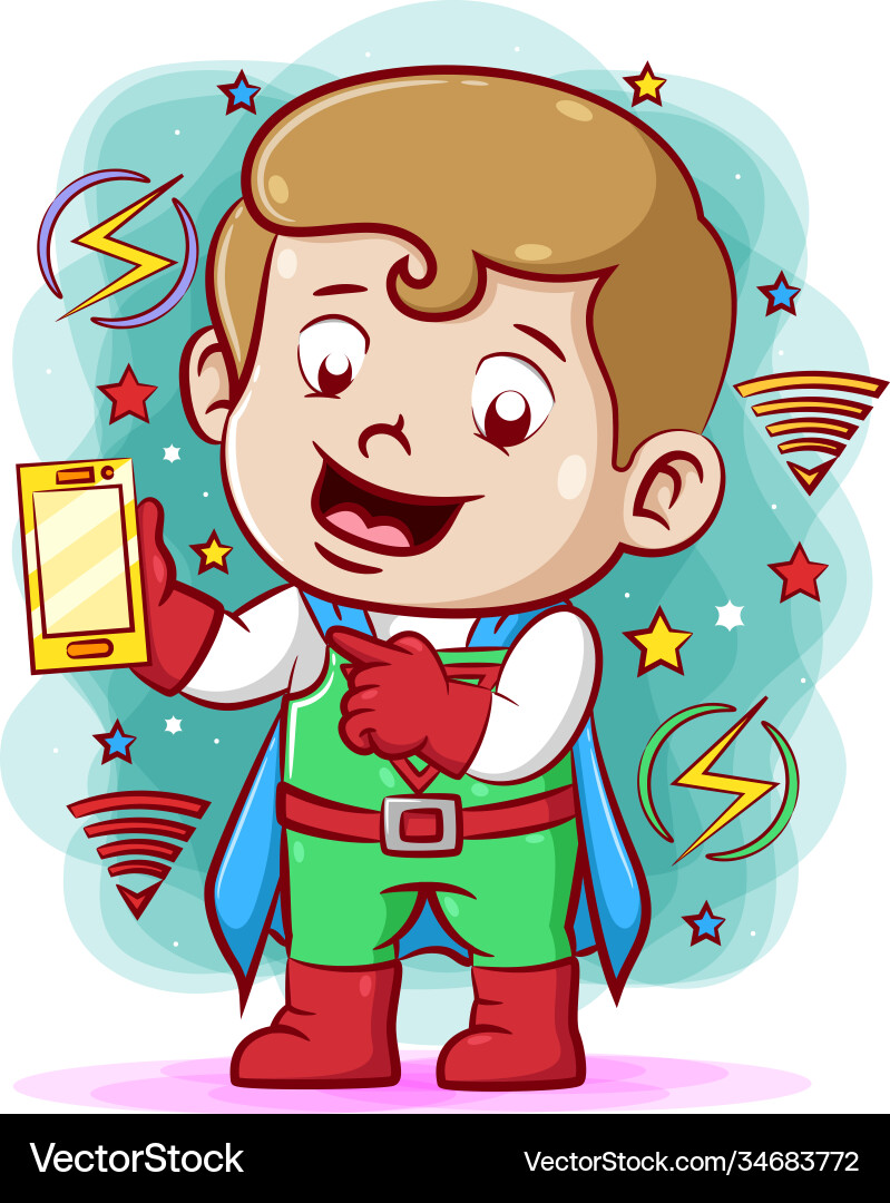 Super heroes boy holding and charging Royalty Free Vector