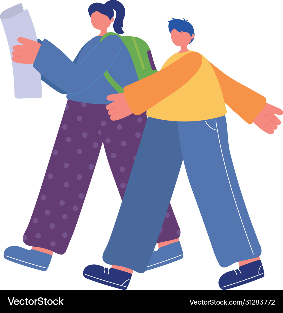 Teenager with map and backpack boy walking Vector Image