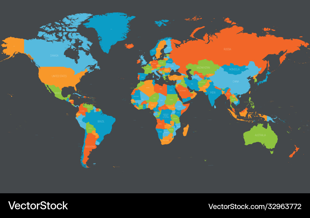 World map high detailed political map Royalty Free Vector