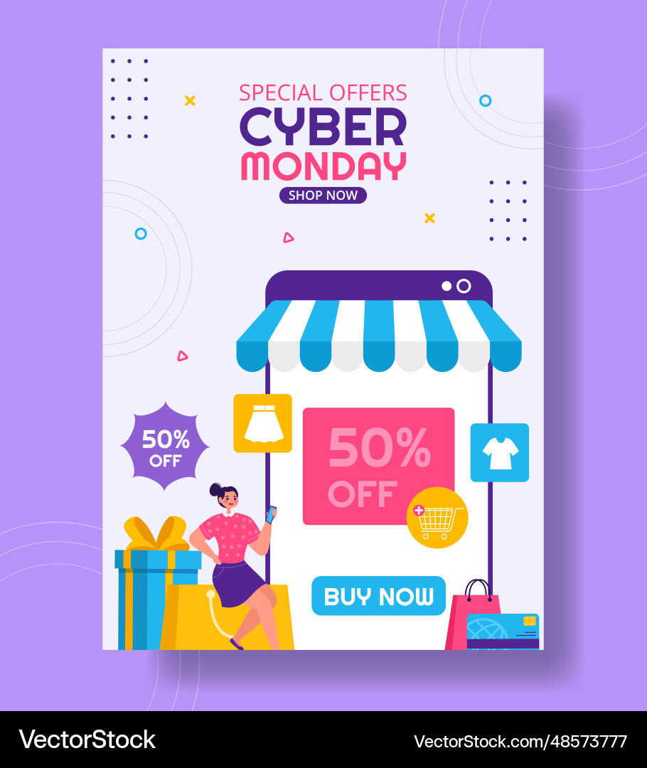 Cyber monday event vertical poster flat cartoon Vector Image