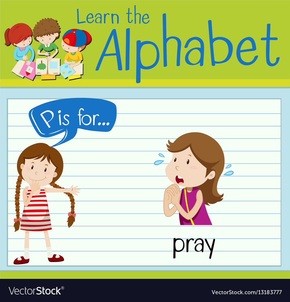 Flashcard letter p is for pray Royalty Free Vector Image