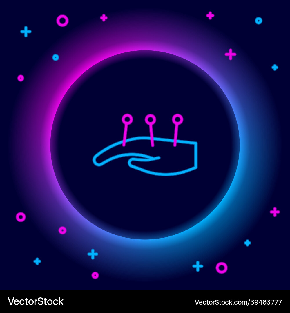 Glowing neon line acupuncture therapy on the hand Vector Image