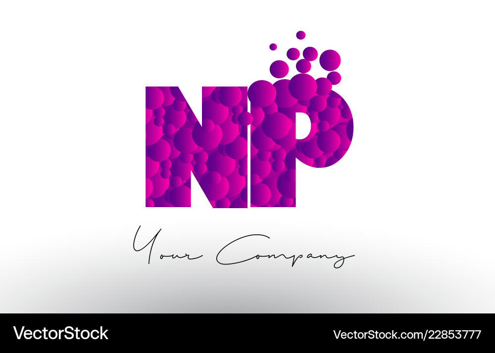 Np n p dots letter logo with purple bubbles Vector Image