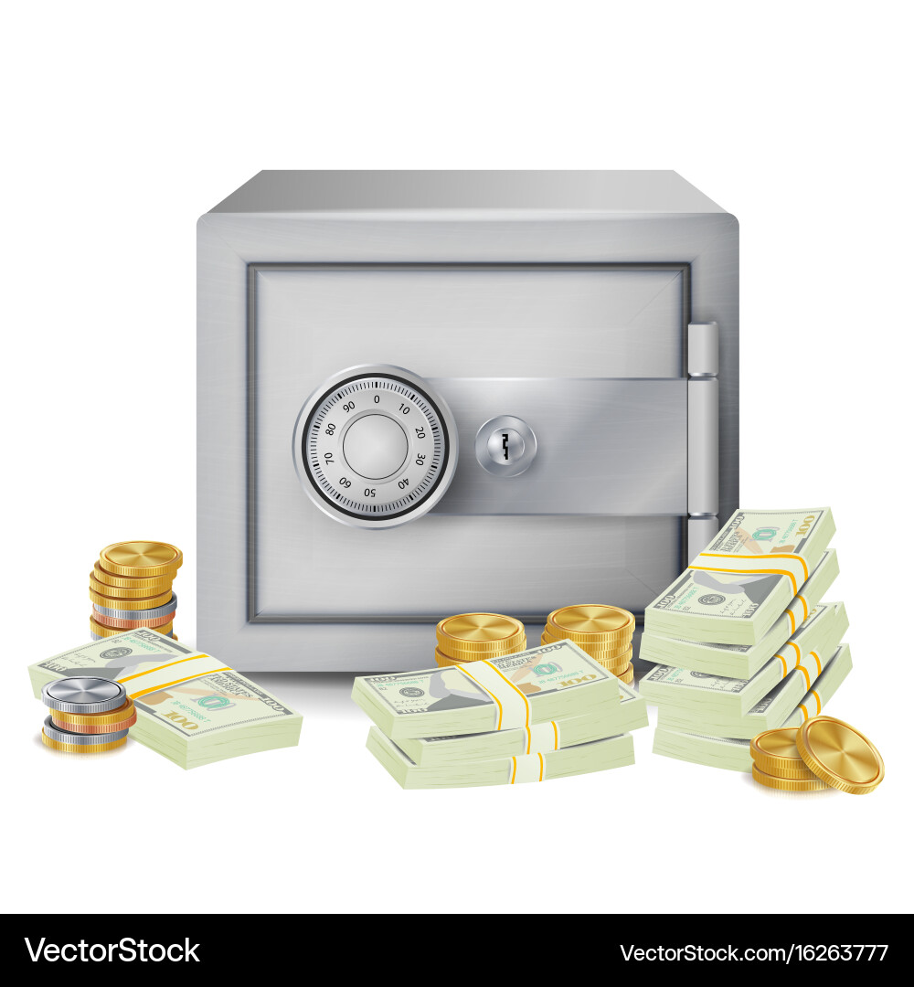 Steel safe security concept metal coins Royalty Free Vector