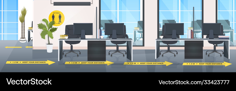 Workplace desks with yellow arrows signs Vector Image