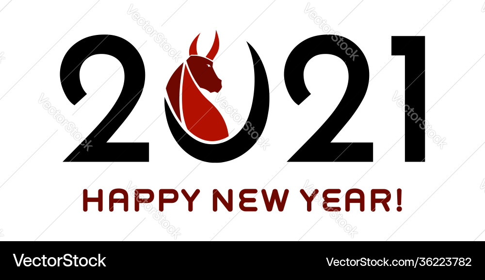 2021 year ox numbers with bull face Royalty Free Vector