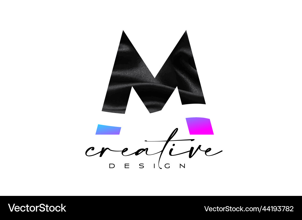 Black silk letter m logo design with textile Vector Image