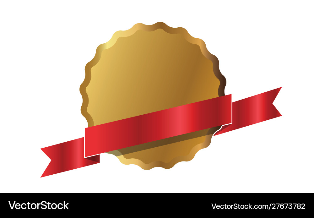 Golden shield and red ribbon Royalty Free Vector Image