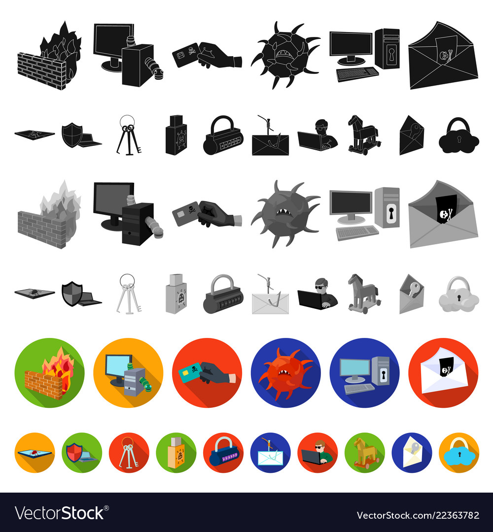 Hacker and hacking flat icons in set collection Vector Image