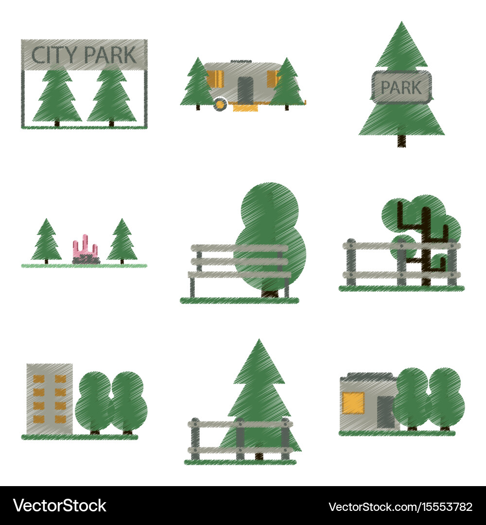 Set flat icons in shading style parks Royalty Free Vector