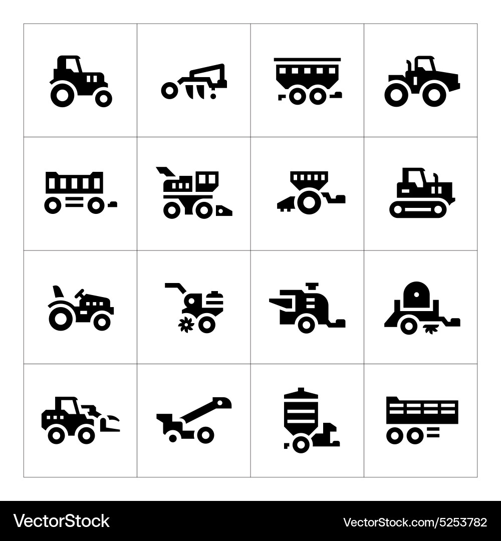Set icons agricultural machinery Royalty Free Vector Image