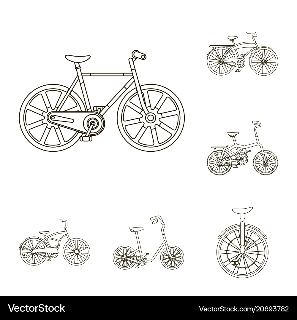 Various bicycles outline icons in set collection Vector Image